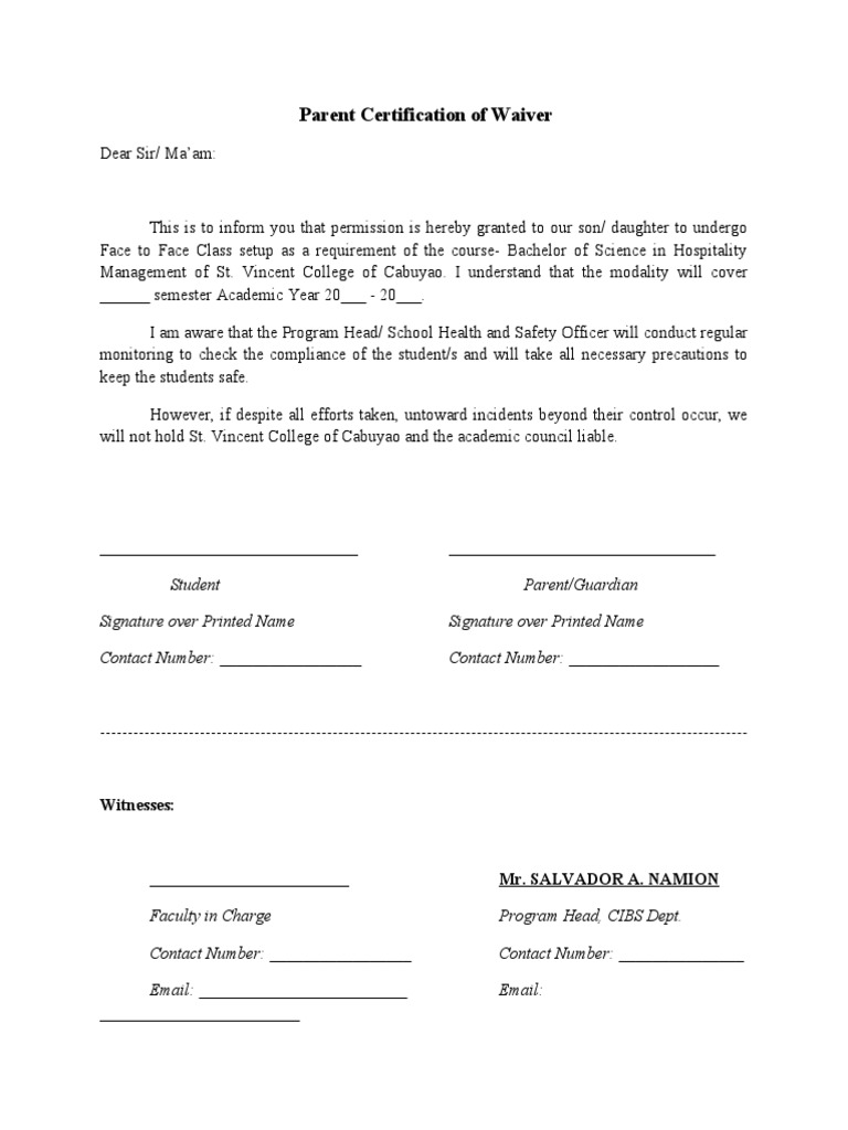 Parent Waiver HM and Philhealth Requirement | PDF