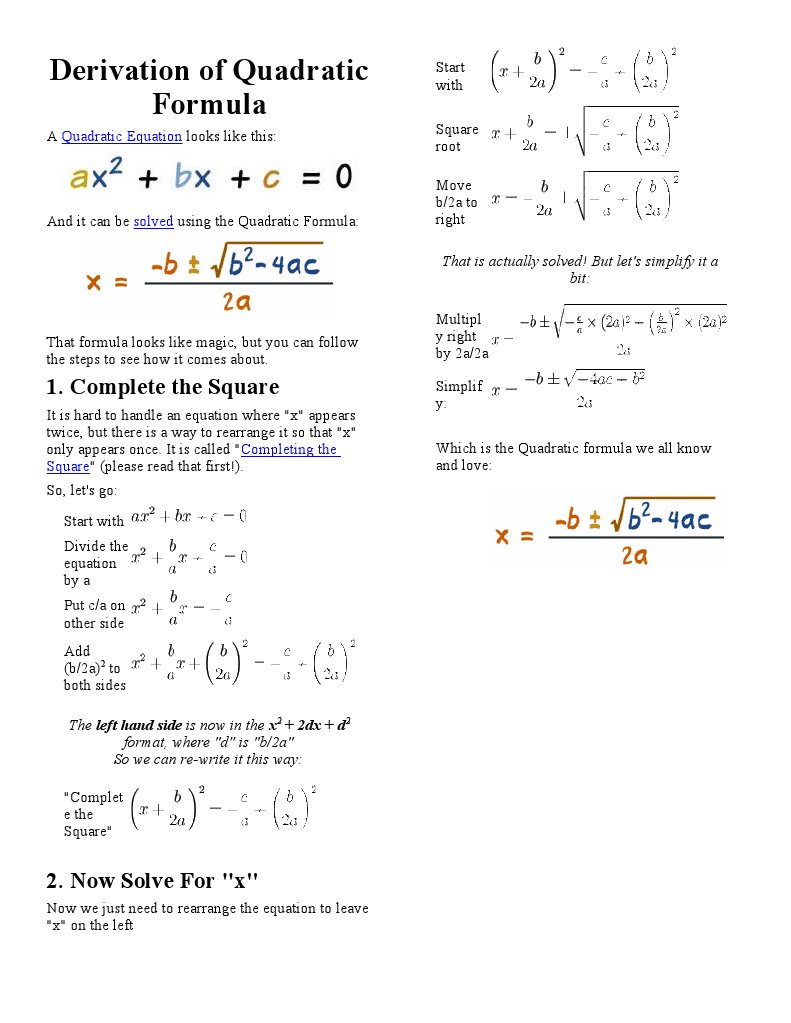Deriving the Quadratic Formula Through Completing the Square | PDF