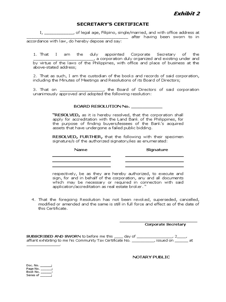 SECRETARY'S CERTIFICATE For REBs | PDF | Government | Justice