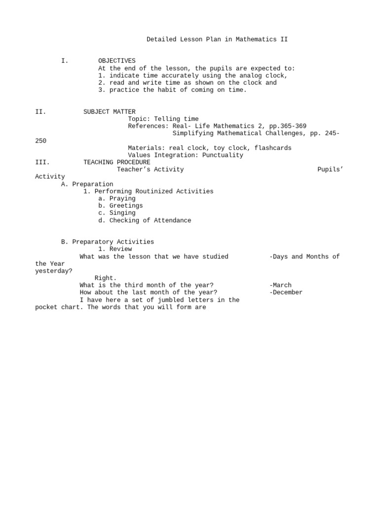 Detailed Lesson Plan in Math2 Ranking | PDF | Clock | Hour