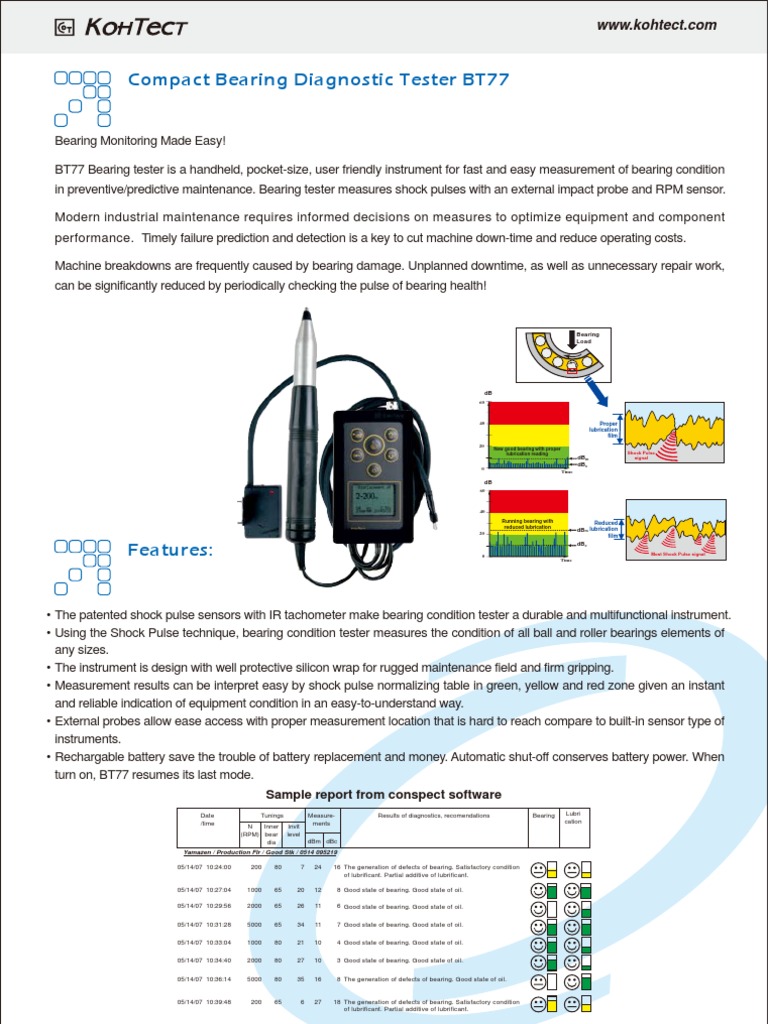 Bearing Tester BT77 | PDF | Bearing (Mechanical) | Systems Engineering