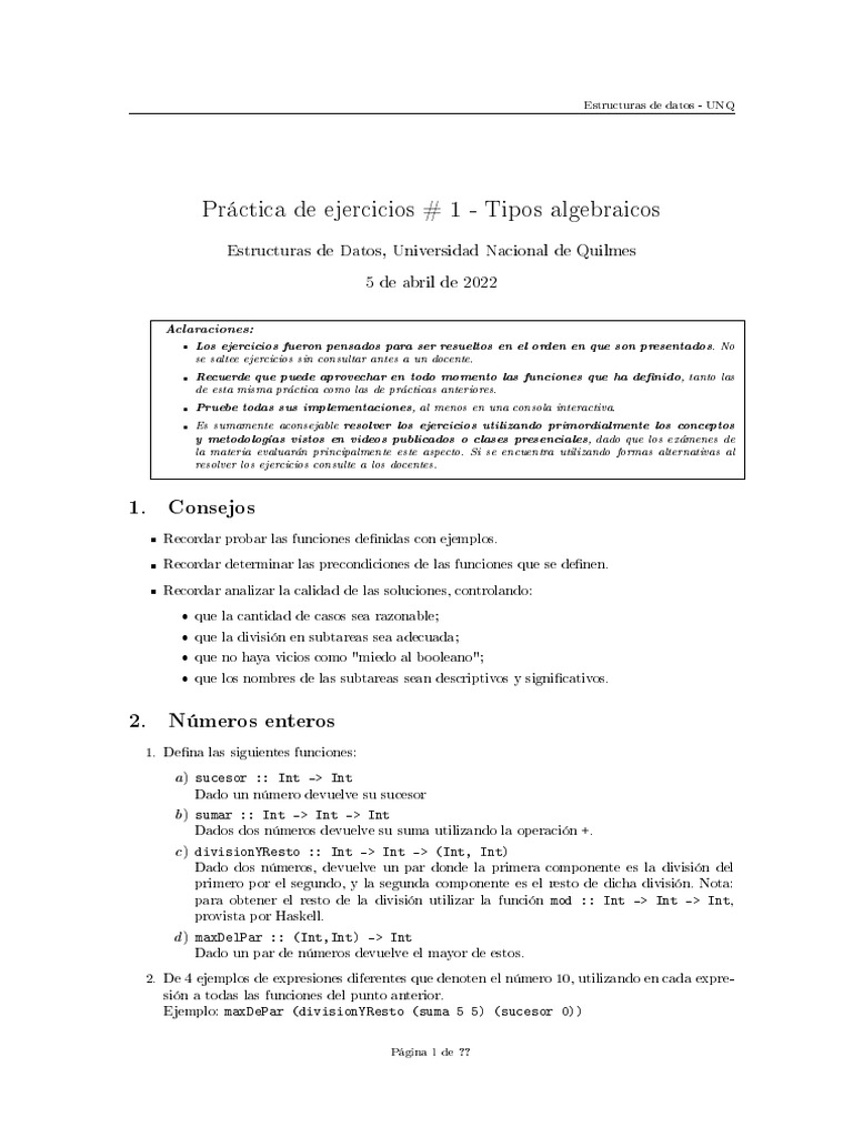 Practica 1 Tipos Algebraicos | PDF | Álgebra de Boole | Enseñanza de ...