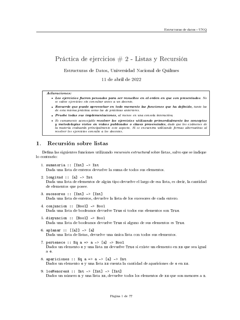 Practica - 2 - Listas - y - Recursion Estructural | PDF | Ciencias de ...