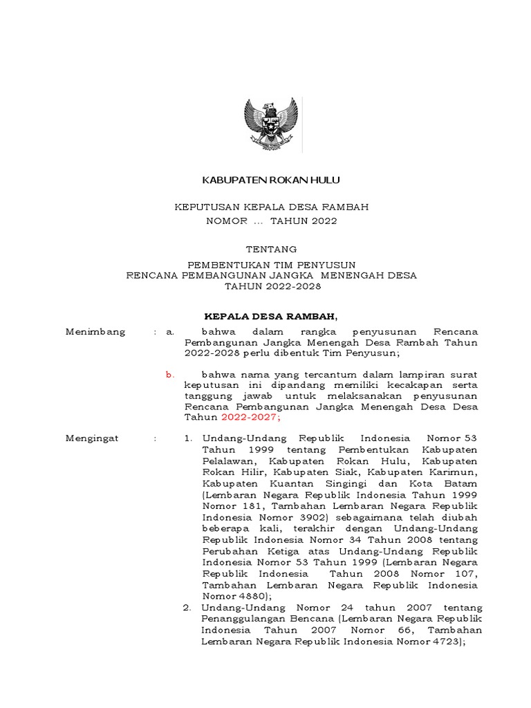 Contoh SK Tim RPJM Desa | PDF