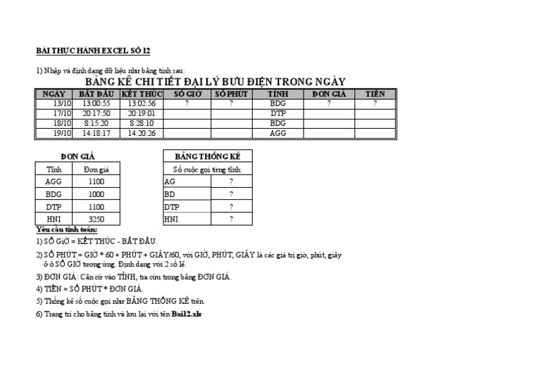 Bai Tap Excel Bai 12 | PDF
