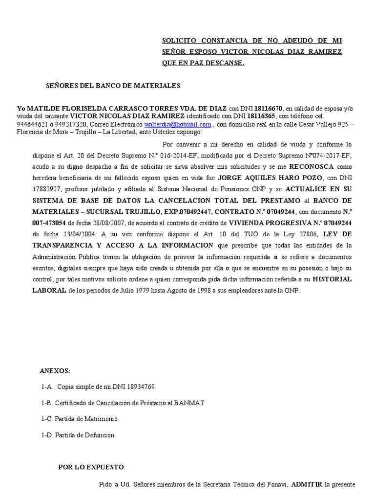 Solicitud Al Fonavi Caridad | PDF