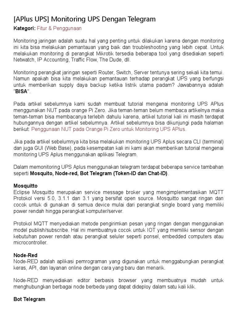 Mikrotik - ID - (APlus UPS) Monitoring UPS Dengan Telegram | PDF