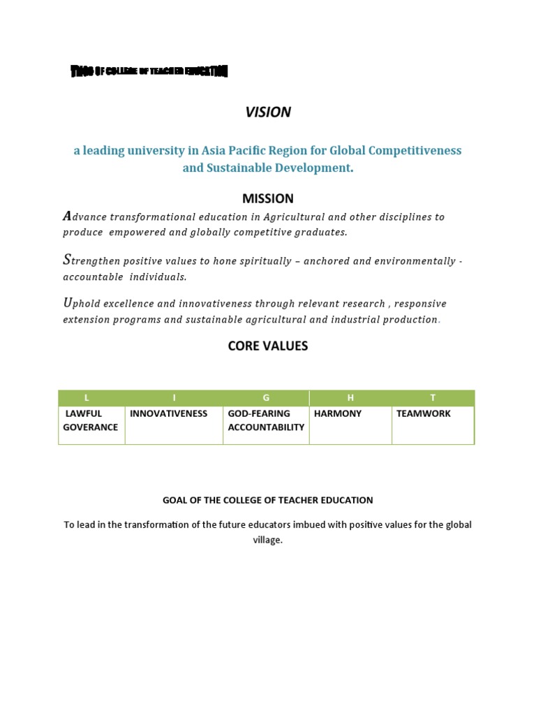 Vmgo of College of Teacher Education | PDF