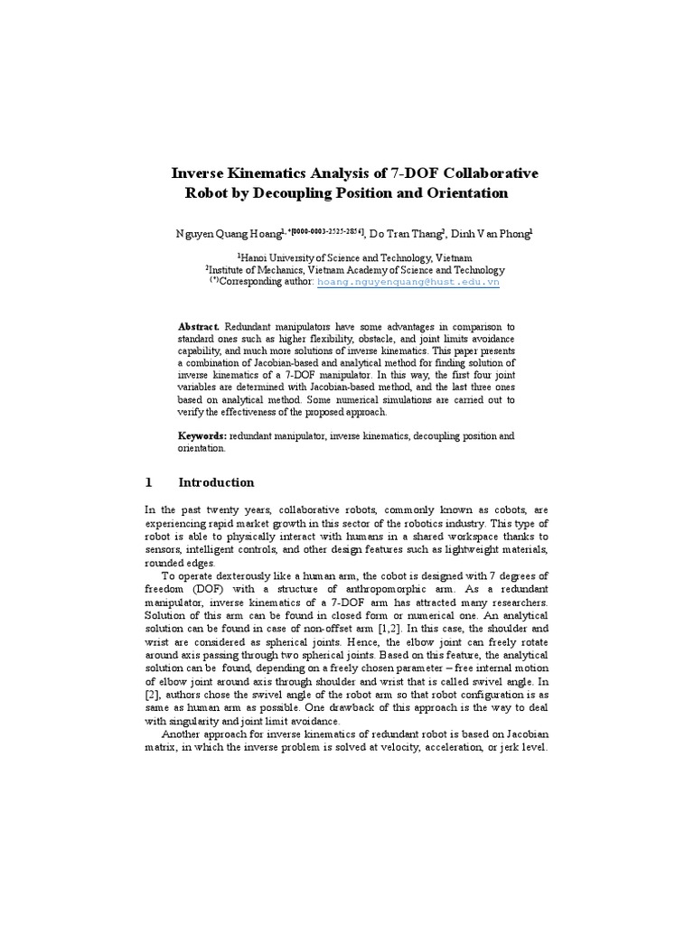 7-DOF Cobot Inverse Kinematics Analysis | PDF | Mechanical Engineering | Mechanics