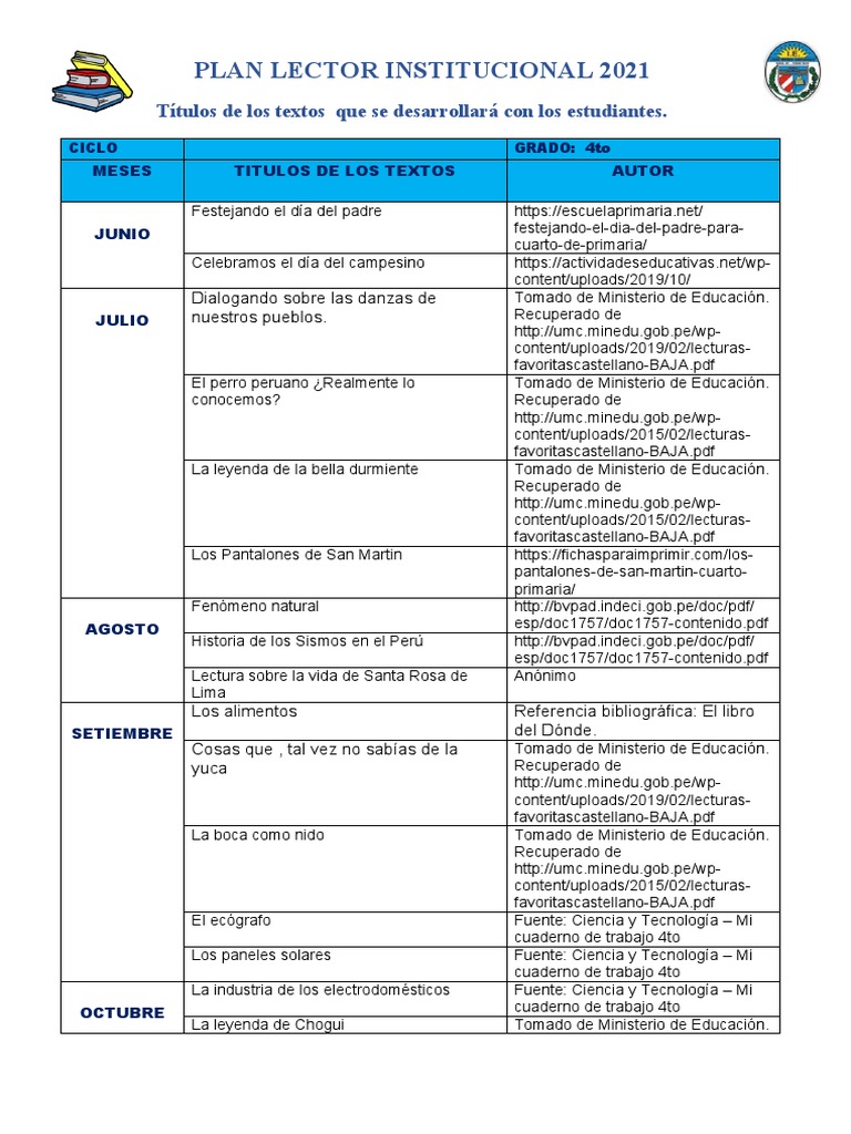 4° Lecturas Plan Lector | PDF