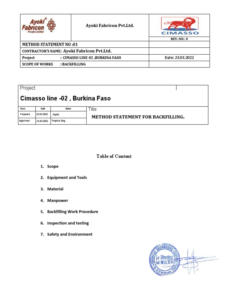 Method Statement for Backfilling | PDF