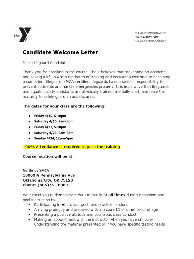 Lifeguard Training Welcome Letter | PDF | Cardiopulmonary Resuscitation