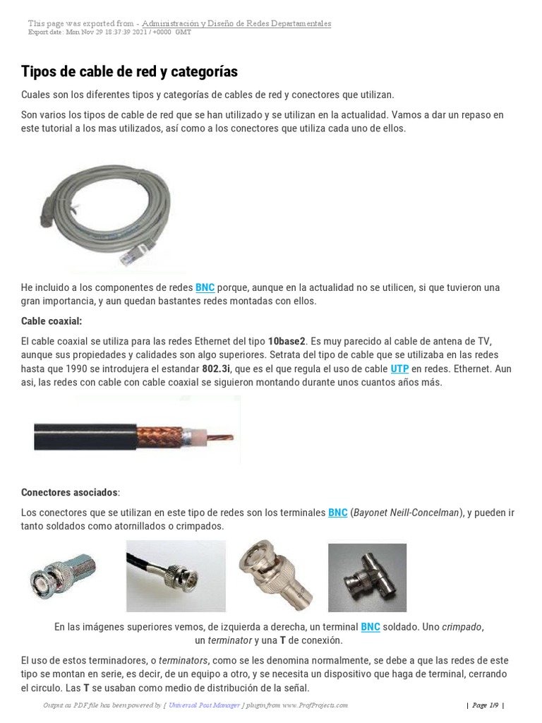 Tipos y Categorías de Cables de Red | PDF | Informática | Ingeniería ...