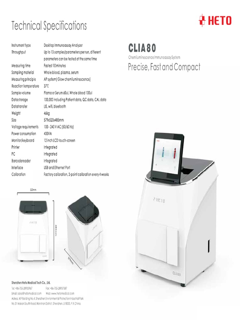 Chemiluminescence Immunoassay Analyzer Clia 80 | PDF