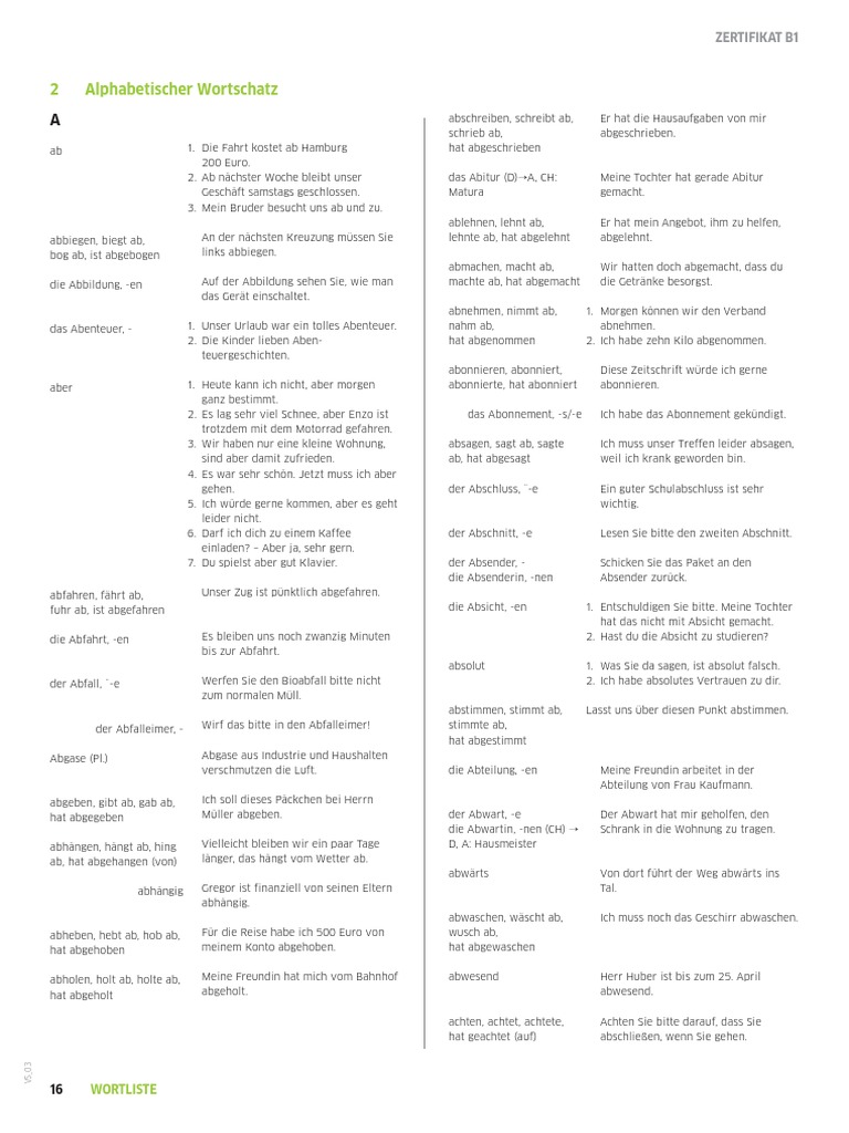 b1 b2 Goethe Wortliste | PDF