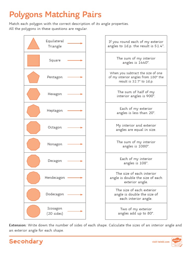 t3 M 4279 Regular Polygon Matching Pairs Activity Sheet English | PDF ...