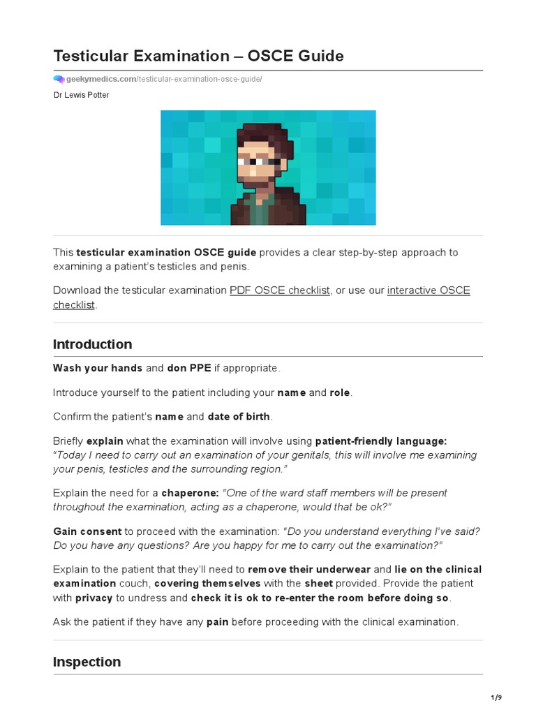 Testicular Examination OSCE Guide | PDF | Medicine | Testicle