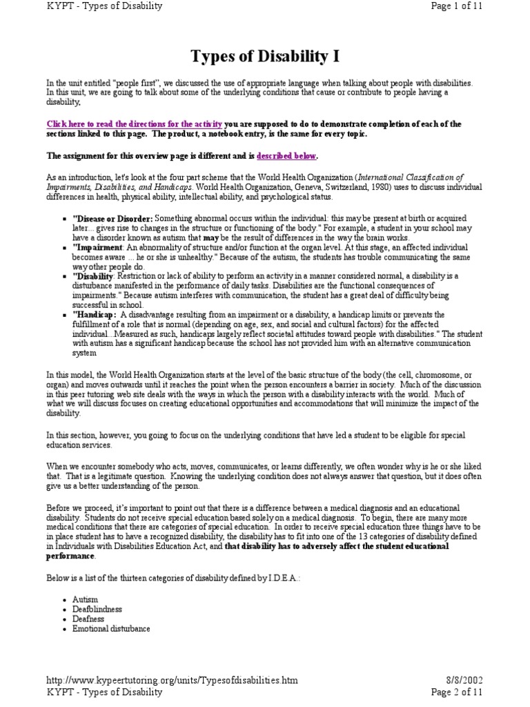 Types of Disabilities I | PDF | Autism | Intellectual Disability