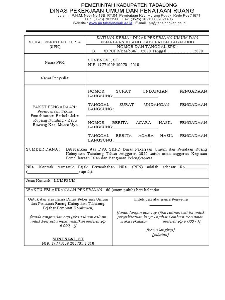 Draft SPK Kupang Nunding - Kayu Bawang | PDF