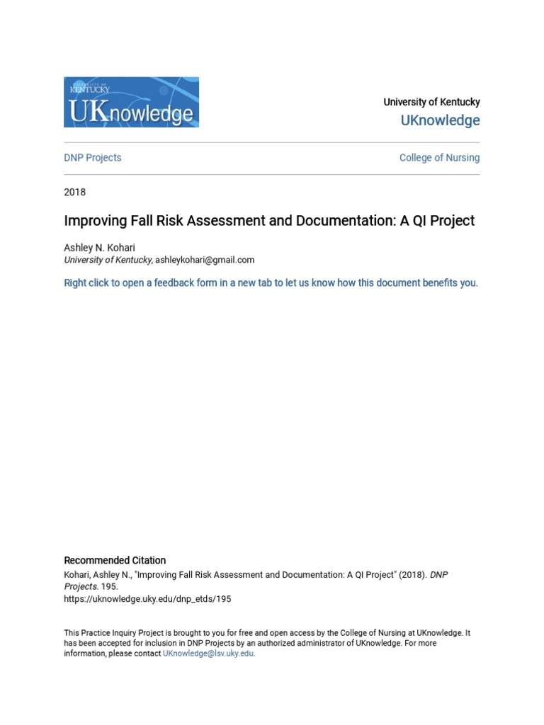 Improving Fall Risk Assessment and Documentation - A QI Project | PDF | Electronic Health Record ...