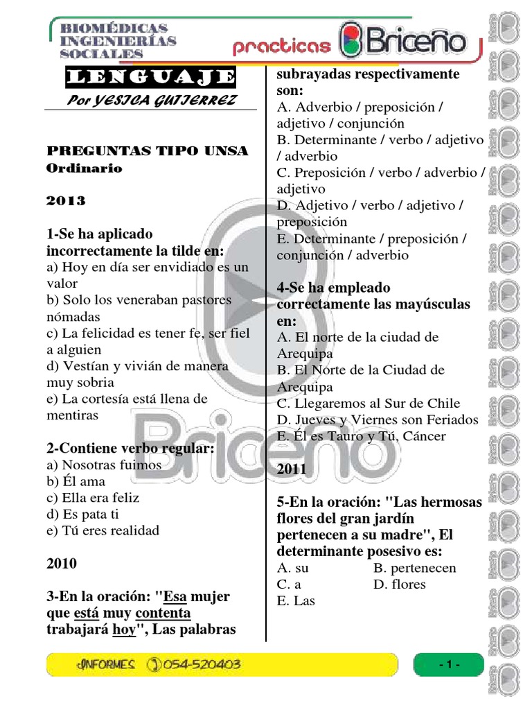 PRACTICA Preguntas UNSA Zoom | PDF | Adverbio | Gramática