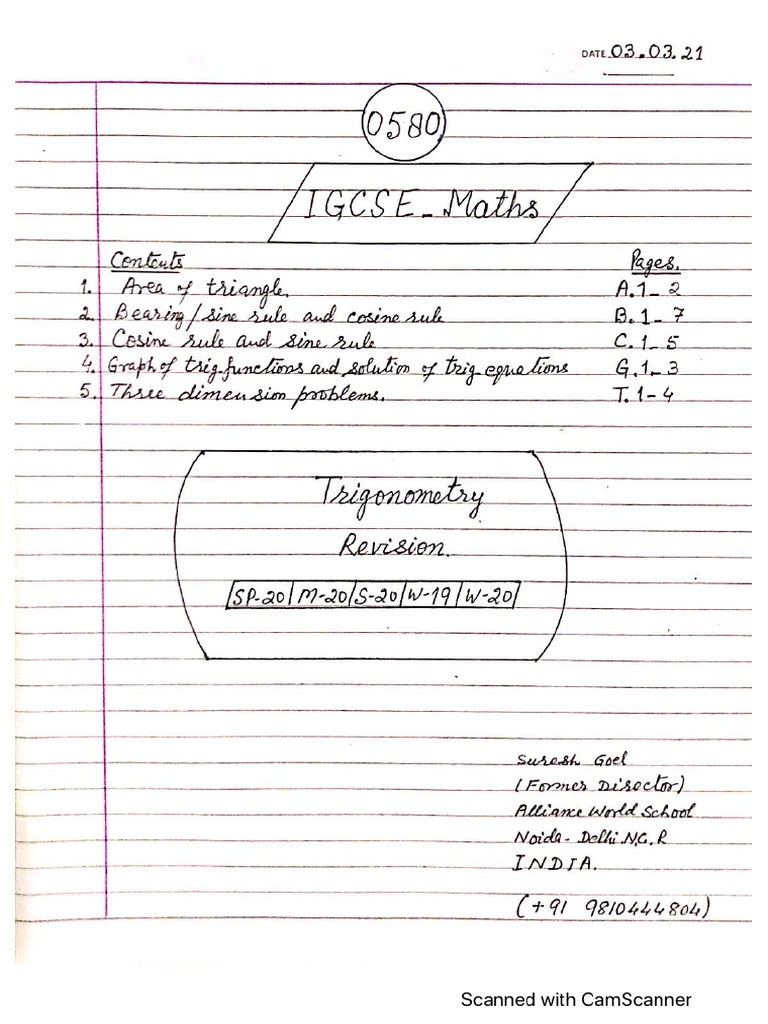 Ig 0580 Trigonometry Revision | PDF