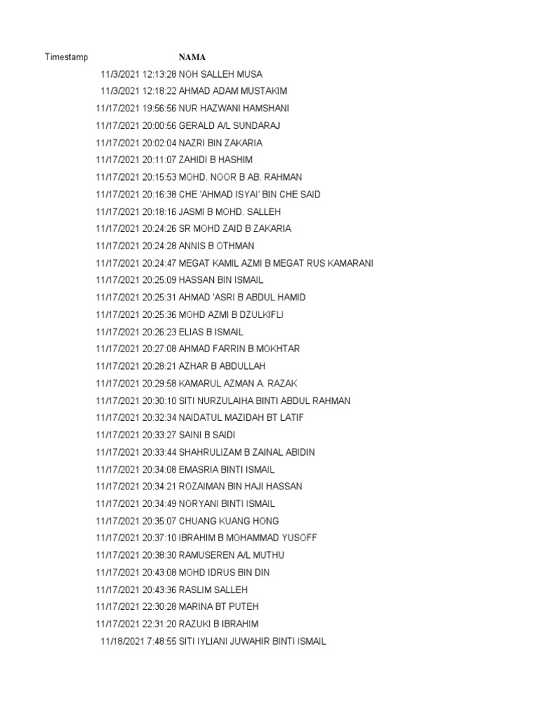 Senarai Kehadiran - Custom Sort | PDF