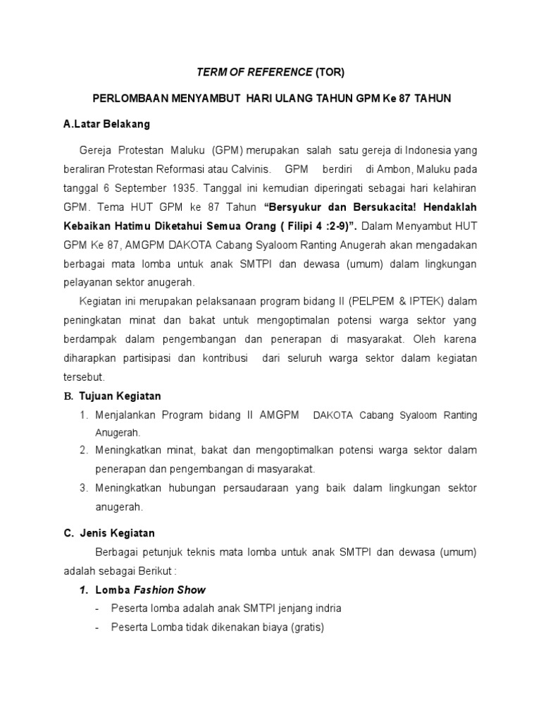 Term of Reference Kegiatan Lomba AMGPM Ranting Anugerah-1 | PDF