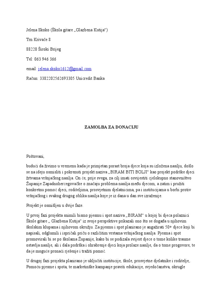 Zamolba Za Donaciju | PDF