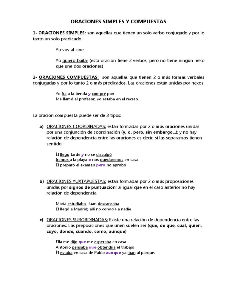 Oraciones Simples y Compuestas | PDF | Oración (Lingüística) | Gramática