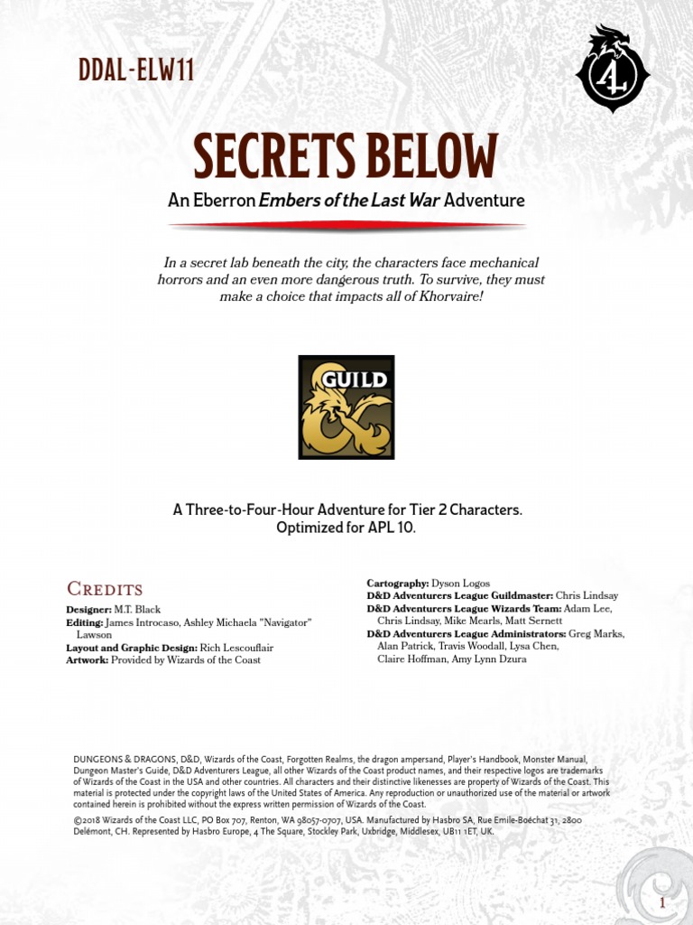 DDAL-ELW11 - Secrets Below | PDF | Wizards Of The Coast | Dungeons & Dragons