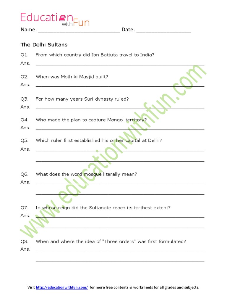 The Delhi Sultans Worksheet 2 | PDF | Delhi