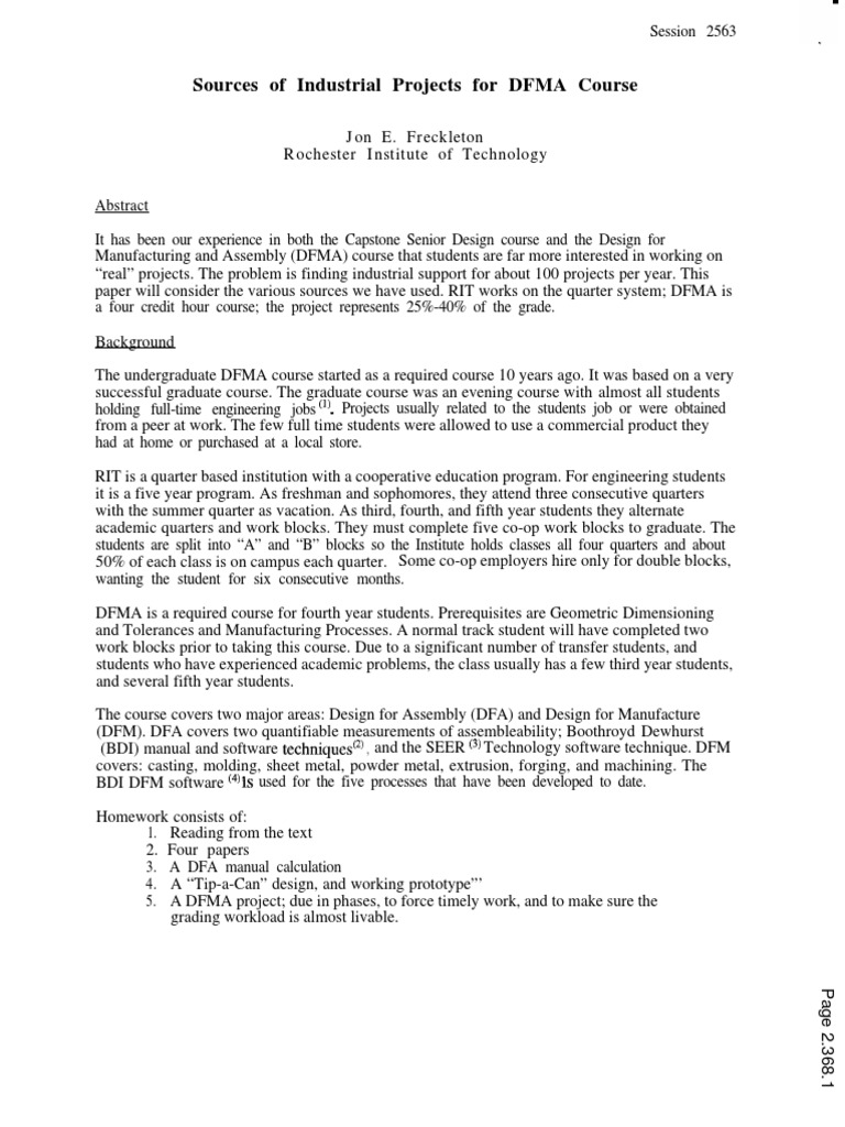 Sources of Industrial Projects For Dfma Course | PDF | Employment