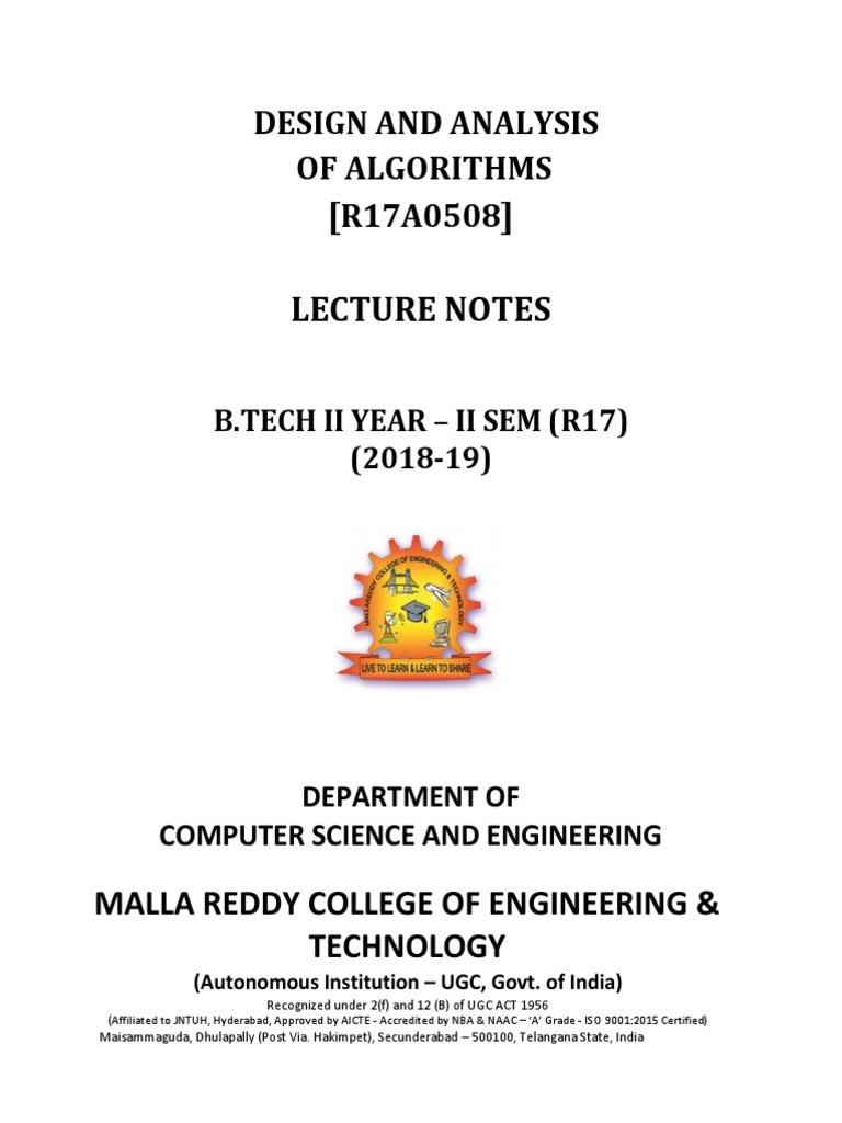 B.Tech CSE Algorithm Design Notes | PDF | Computational Complexity ...