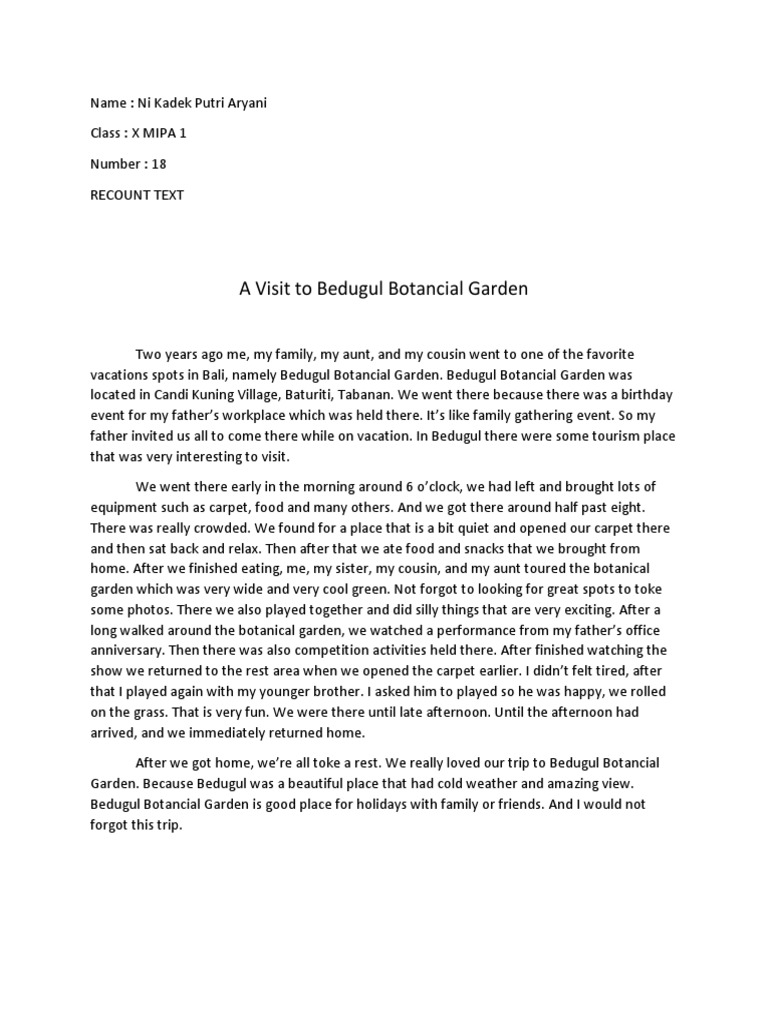 Recount Text (Ni Kadek Putri Aryani-18-X Mipa 1) | PDF