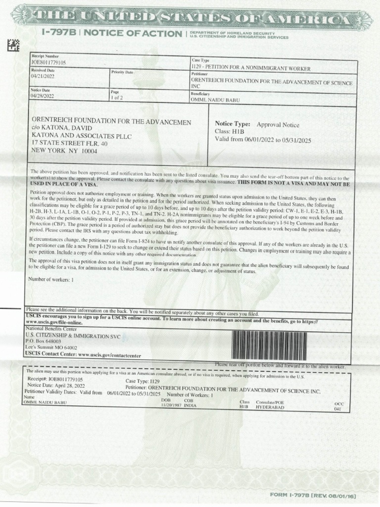 Ommi - I-797B Approval Notice | PDF