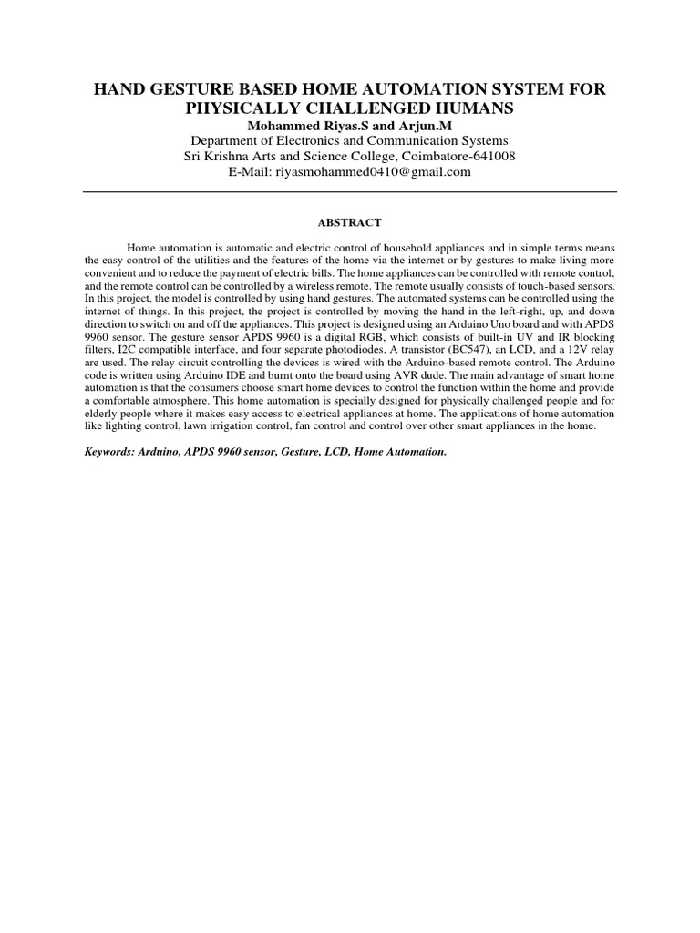 Hand Gesture Based Home Automation System For Physically Challenged ...