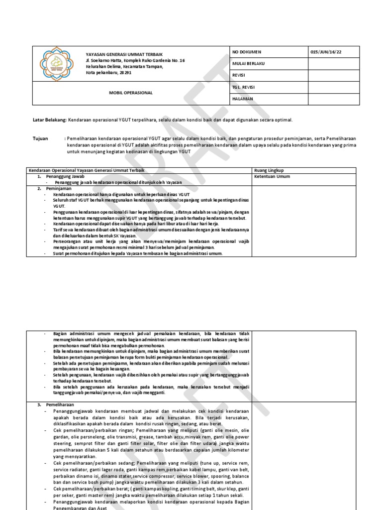 Sop Kendaraan Dinas | PDF