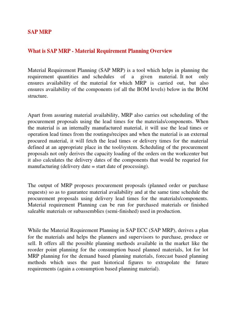 SAP MRP - Material Requirement Planning Overview PDF | PDF | Enterprise ...