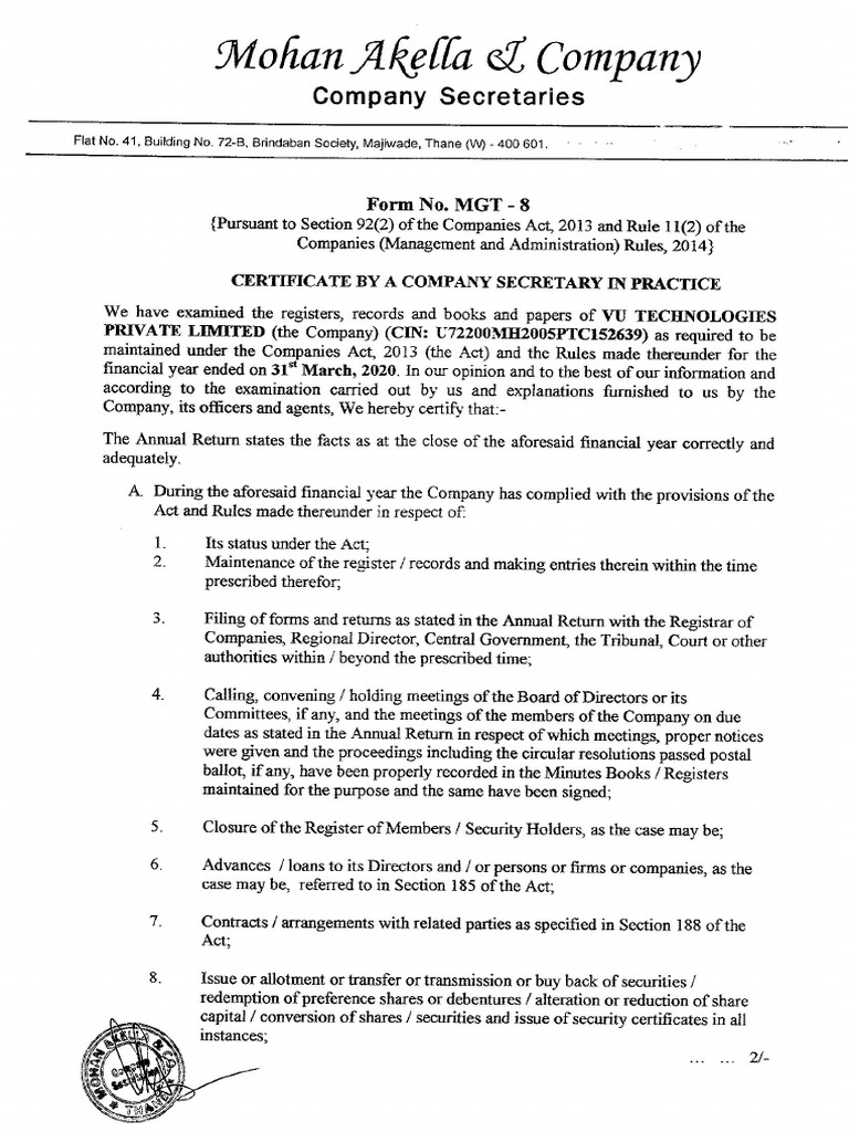 VU Tech Mohan A MGT 8 Certificate 01022021 | PDF