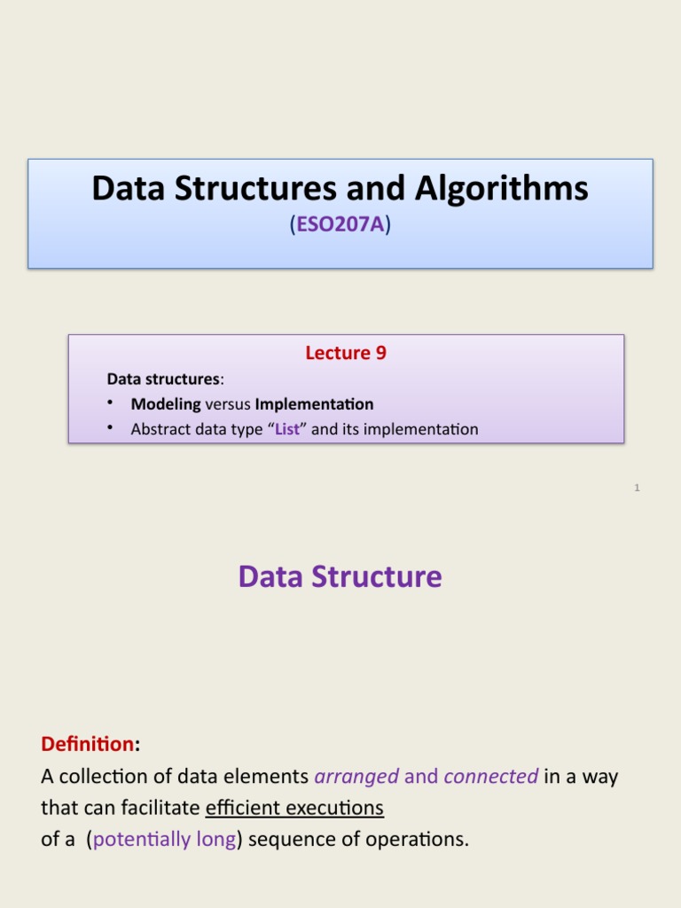 Lecture 9 ESO207 AbstractDataTypeListImplementation | PDF | Array Data Structure | Time Complexity
