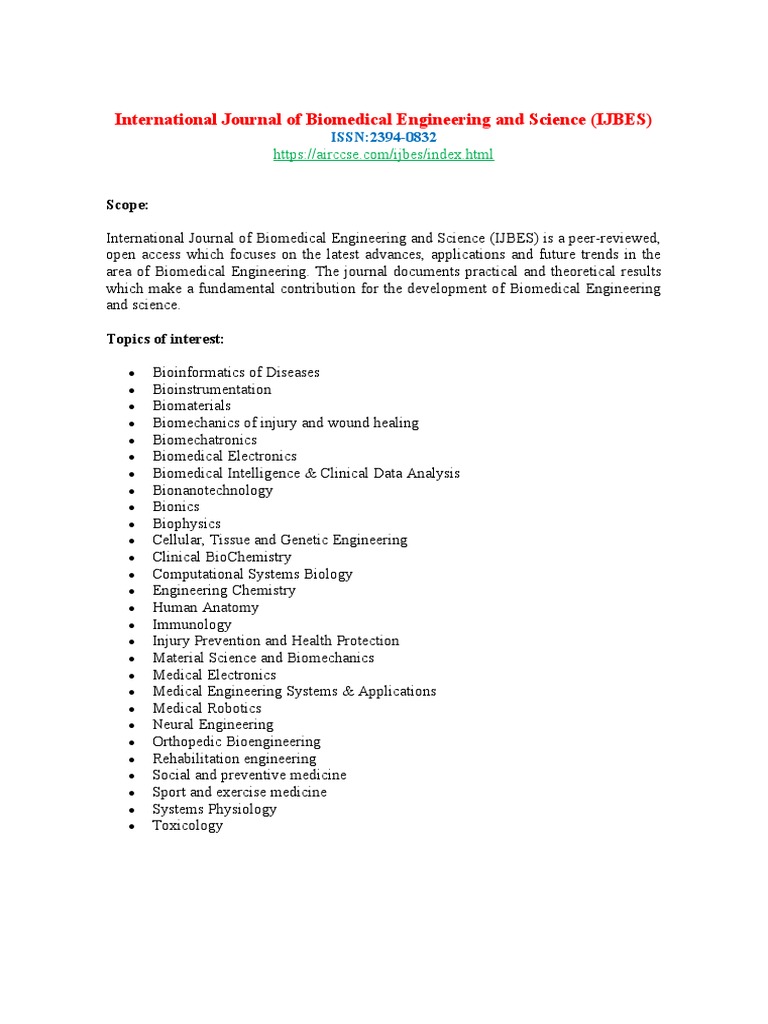 International Journal of Biomedical Engineering and Science (IJBES) | PDF
