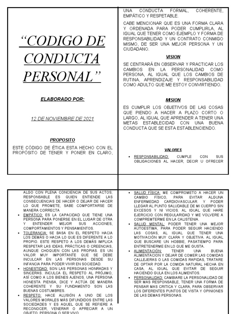 Codigo de Conducta Personal | PDF | Comportamiento | Adultos
