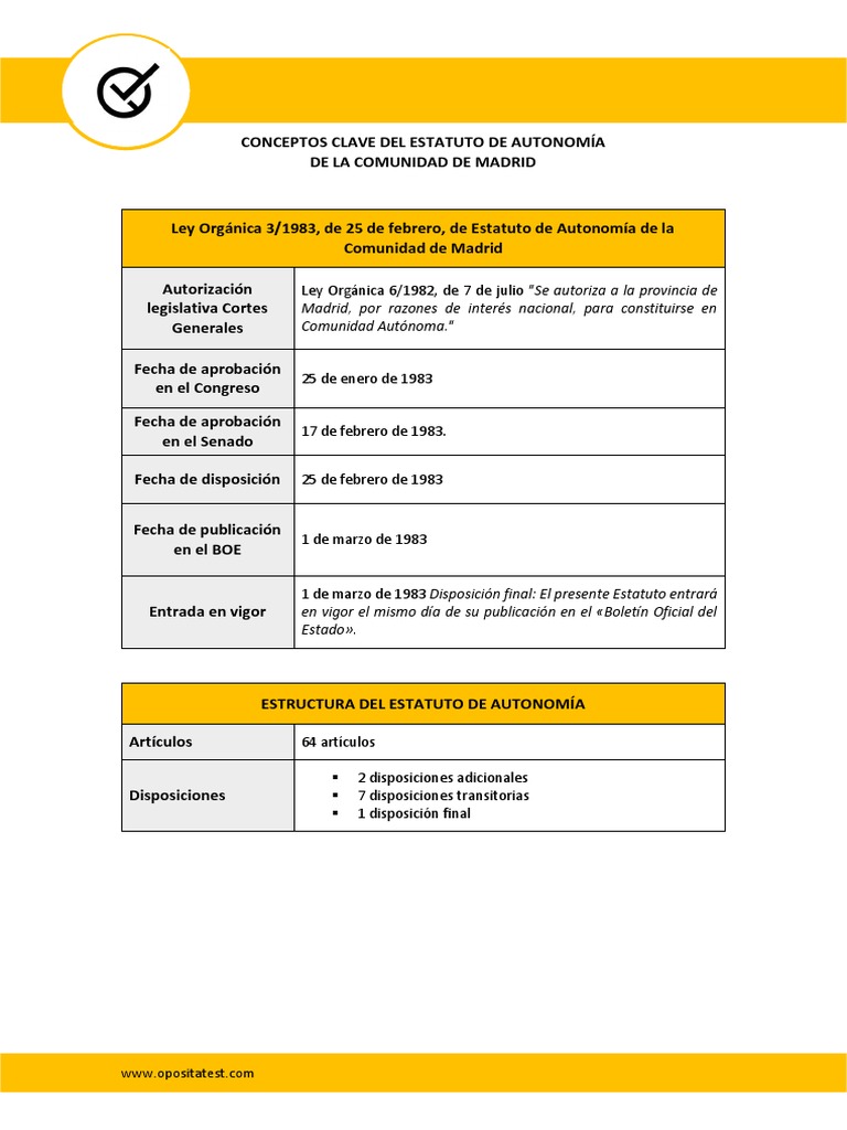 Esquema Conceptos Clave Estatuto Autonomía Madrid | PDF | Ley Pública | Justicia