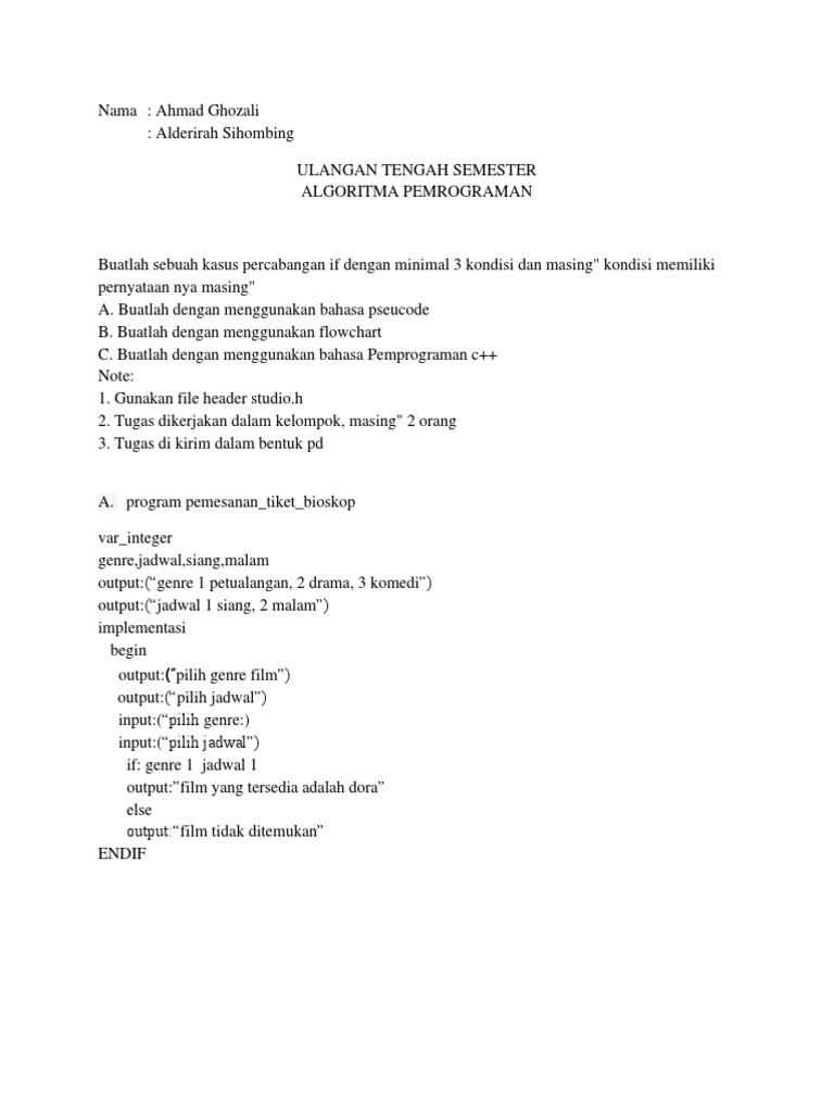 Algoritma Pemrograman UTS | PDF