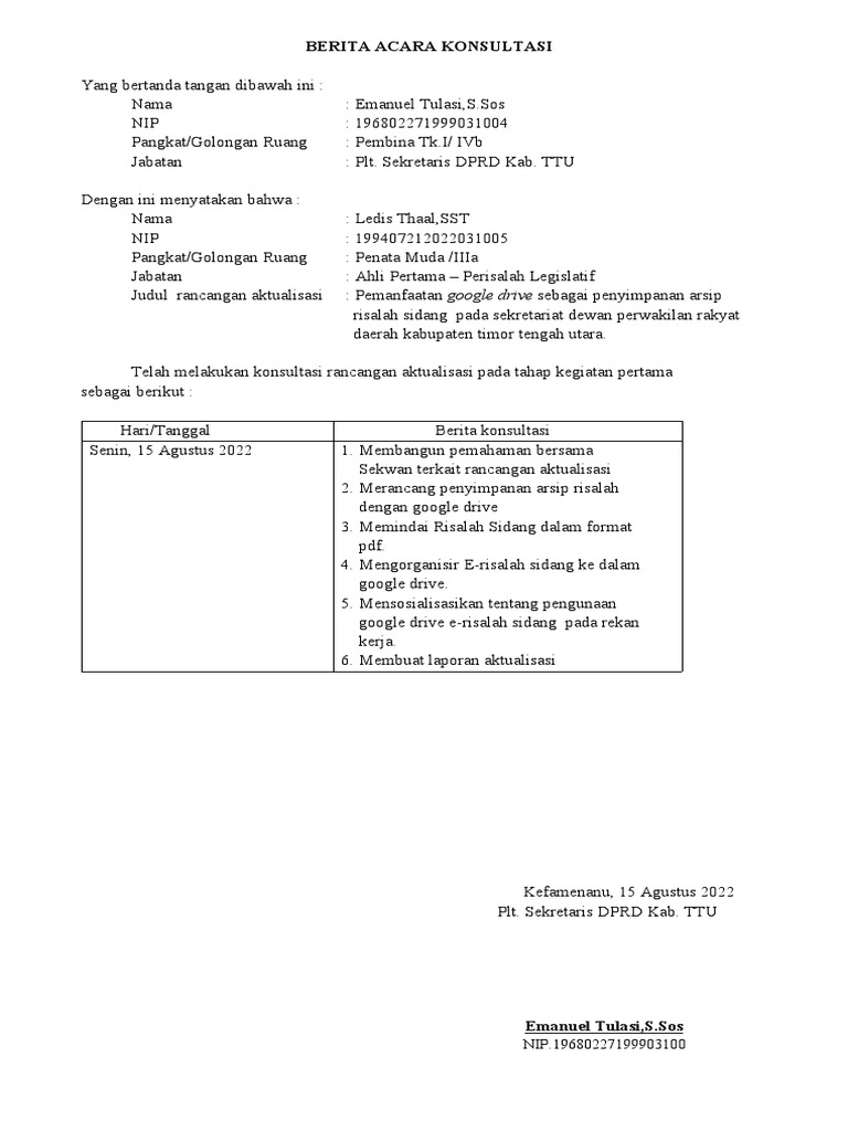 Berita Acara Konsultasi | PDF