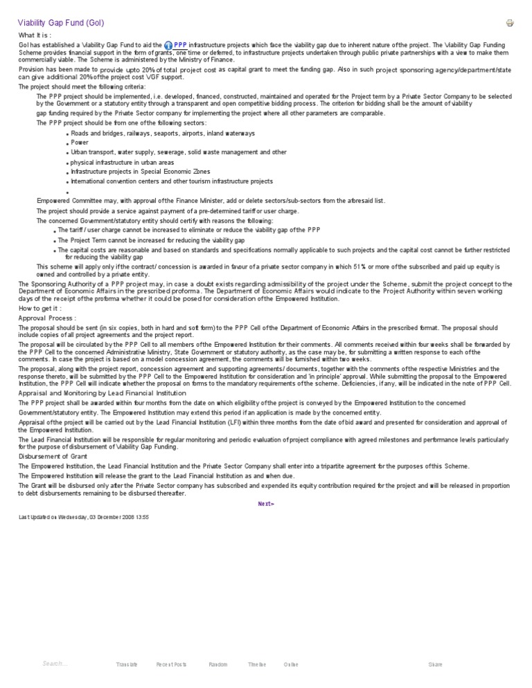 Viability Gap Fund for PPP Projects | PDF | Public–Private Partnership ...
