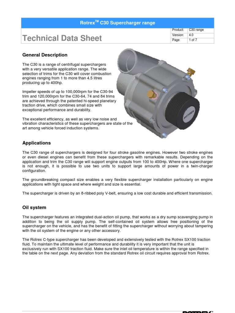 Rotrex Technical Datasheet C30 Range V4.0 | PDF | Internal Combustion ...