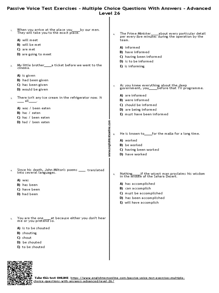 Passive Voices | PDF | Multiple Choice