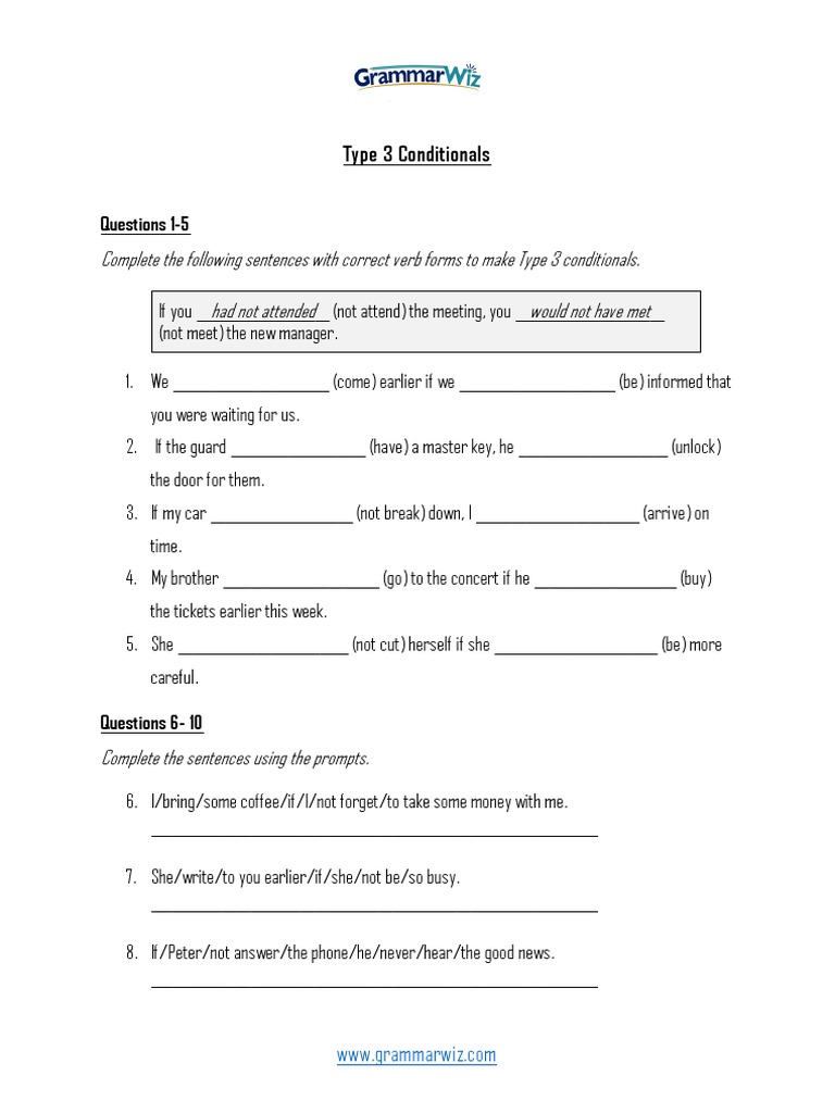 Type 3 Conditional Clauses Worksheet | PDF